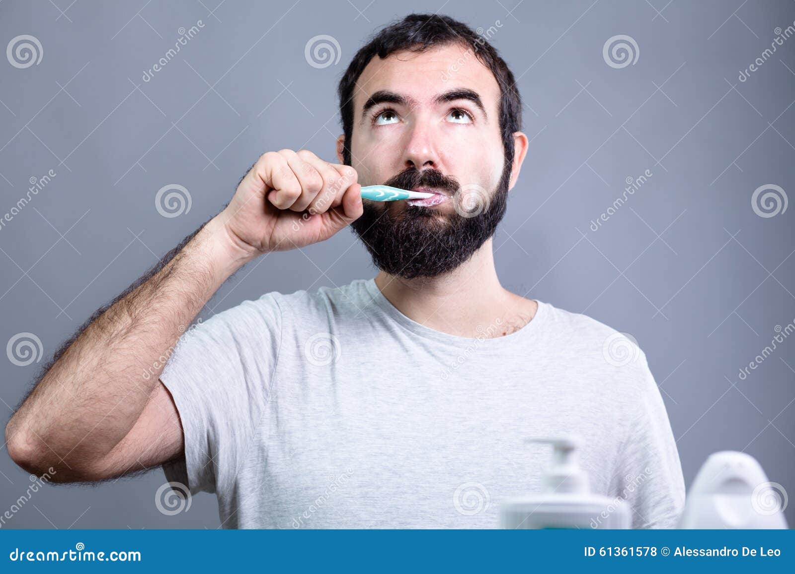 Man with Toothbrush stock photo. Image of beard, copy - 61361578