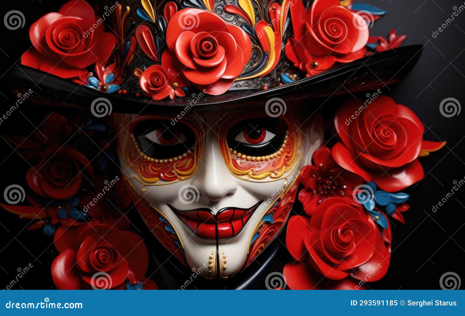 A Man in a Top Hat and Mask with Roses, AI Stock Illustration ...