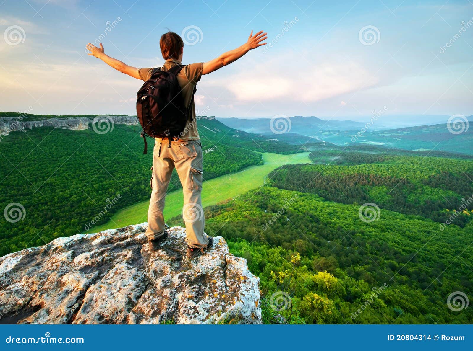 Man on top of mountain stock photo. Image of hand, hiking - 20804314