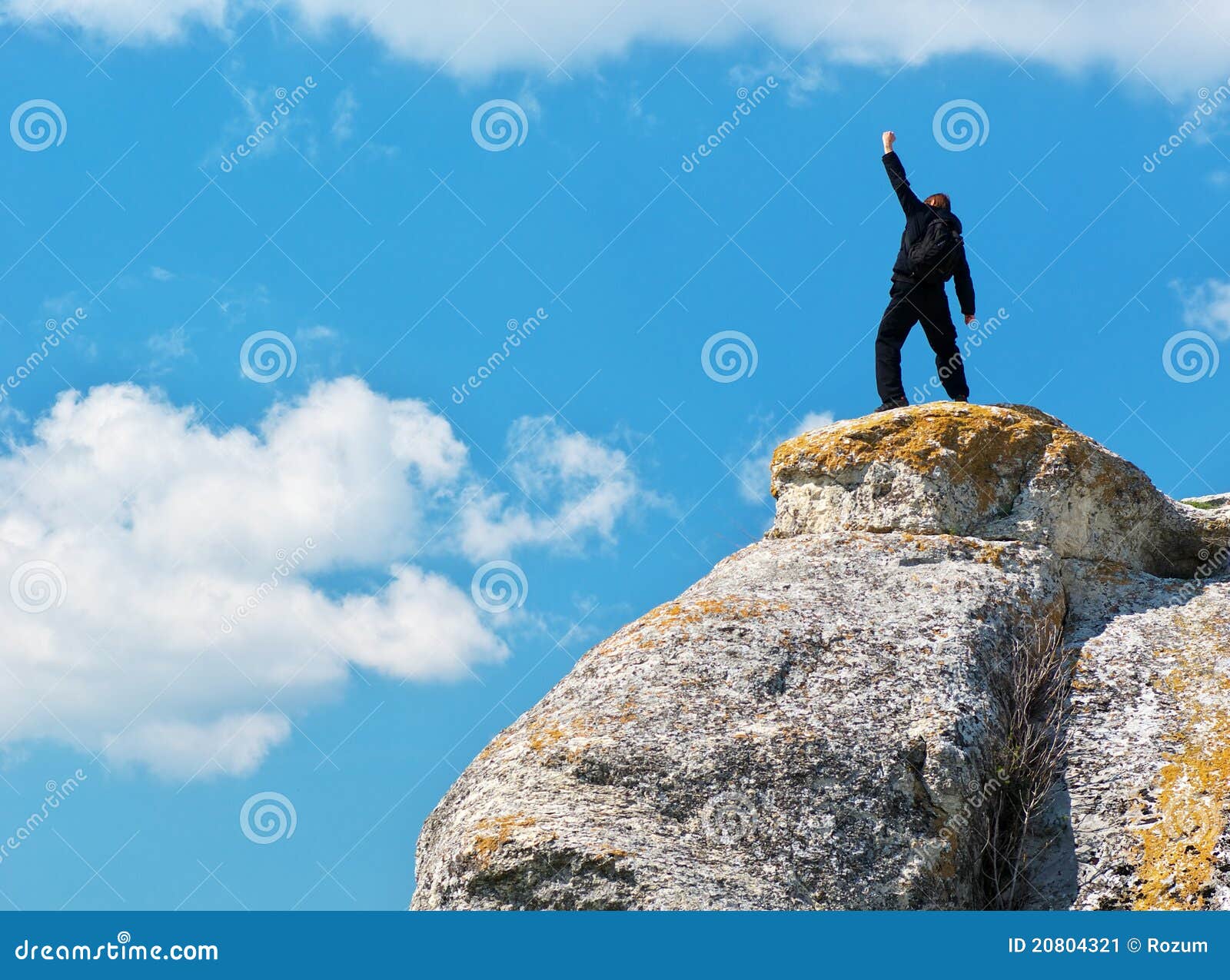 Man on top of mountain stock image. Image of blue, arms - 20804321