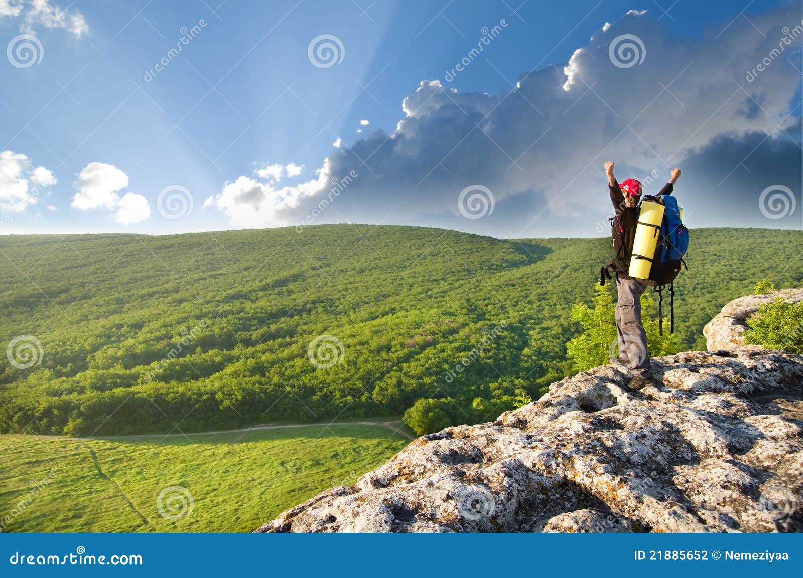 Man on top of mountain. stock photo. Image of extreme - 21885652