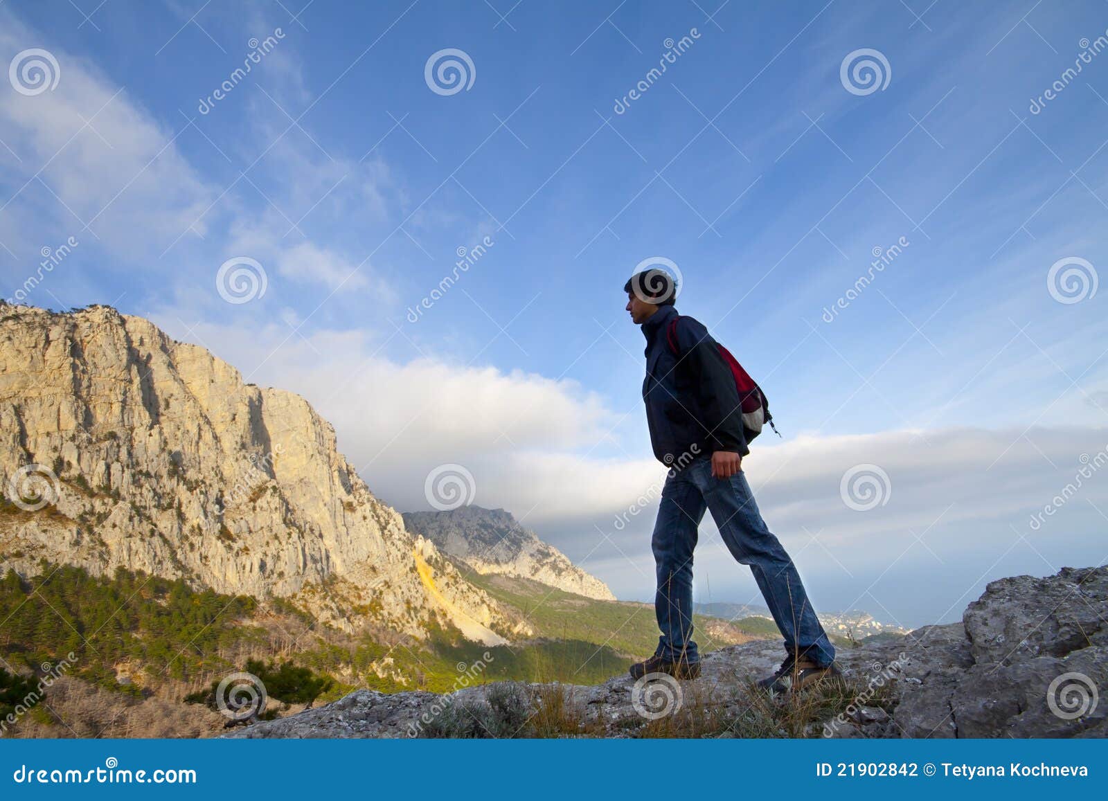 Man on top of the mountain stock photo. Image of horizon - 21902842