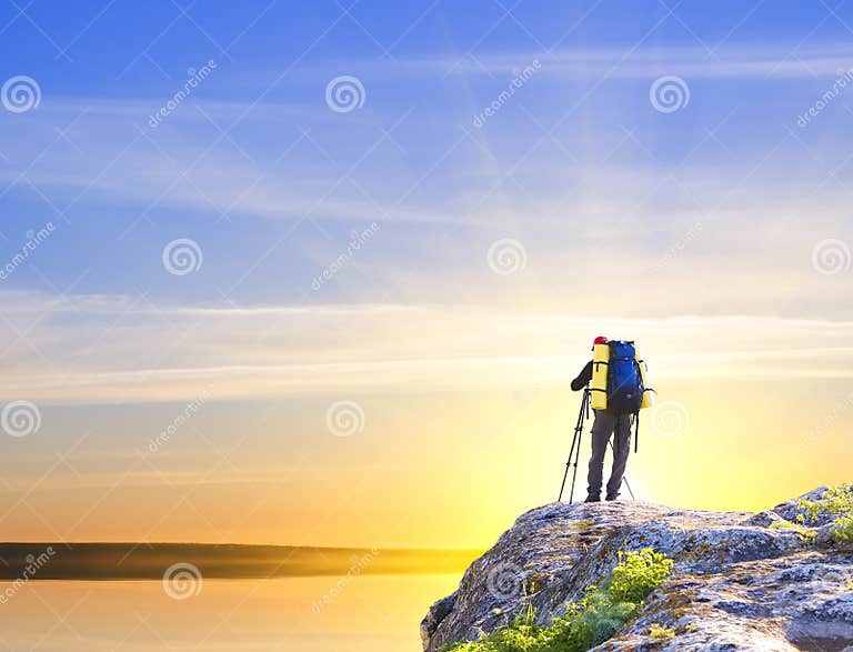 Man on top of mountain. stock image. Image of outdoor - 23716527