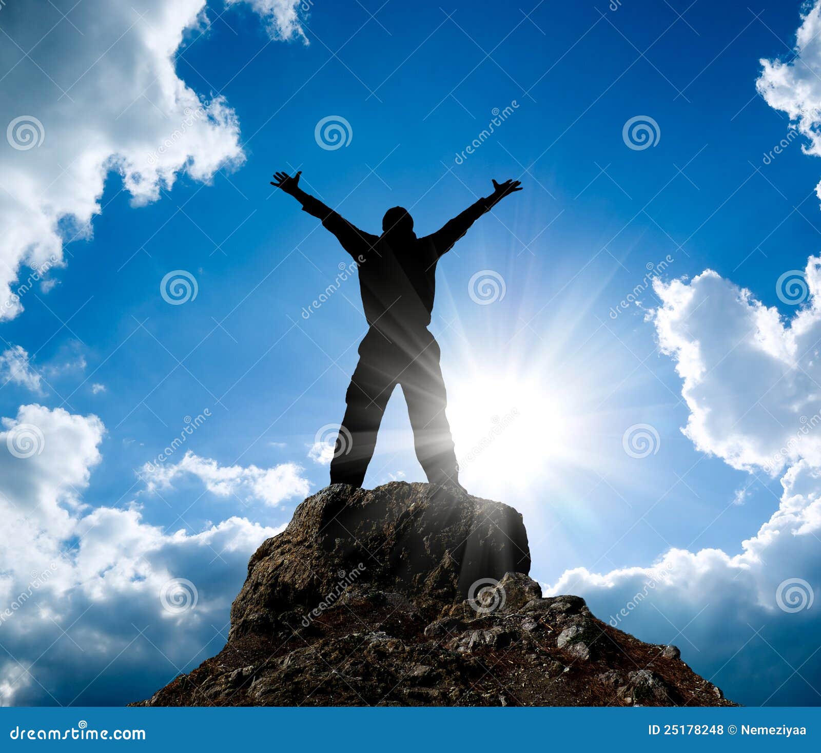 Man on top of mountain. stock photo. Image of hands, hill - 25178248