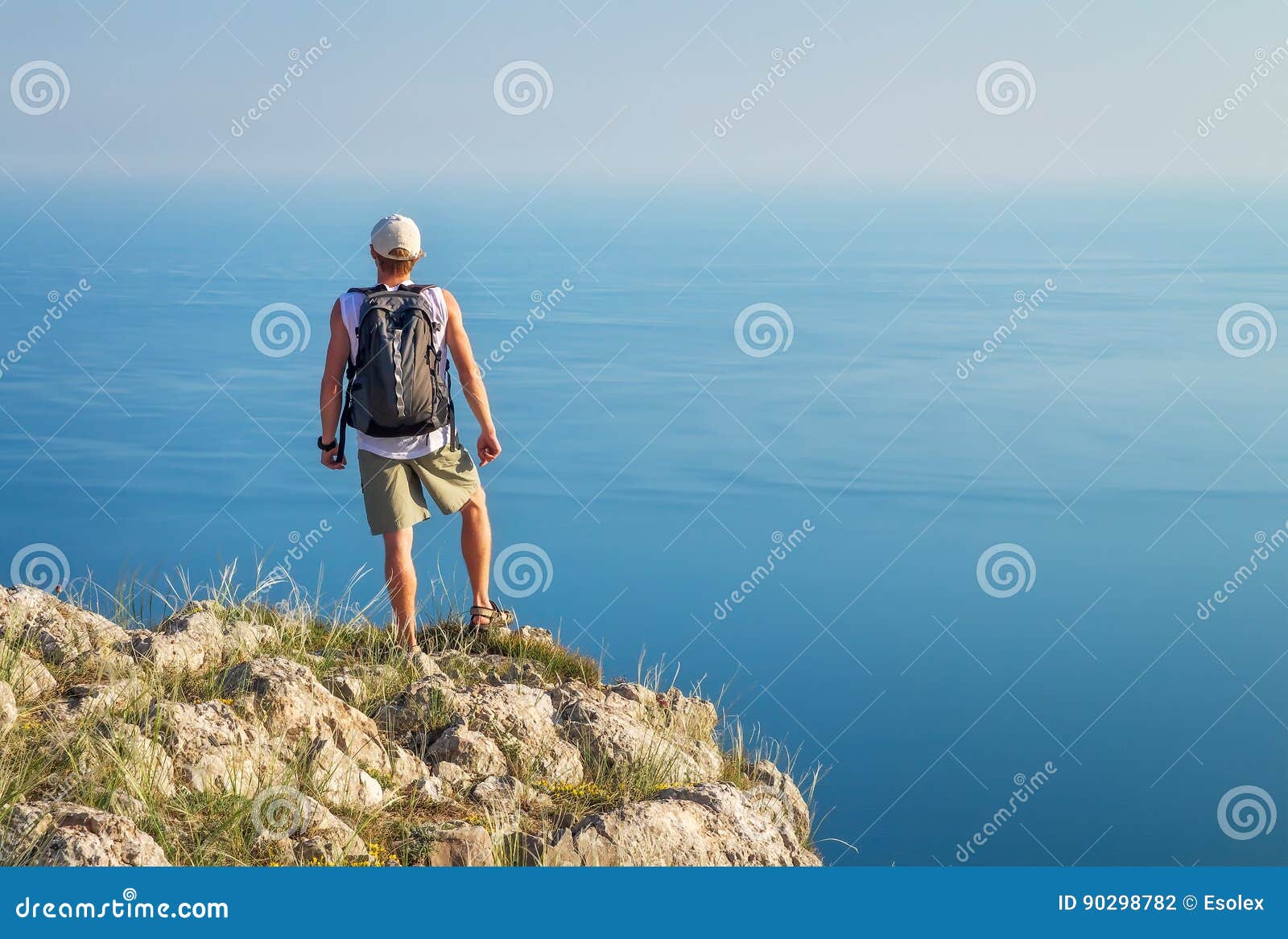 Man on top of mountain. stock photo. Image of arms, male - 90298782