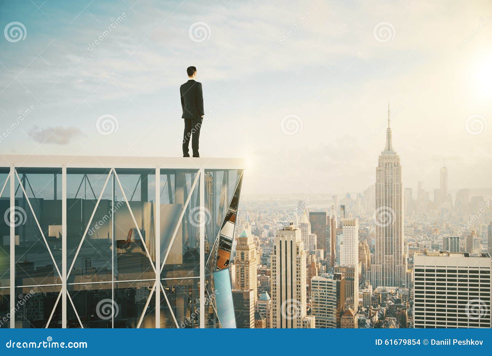 Man on the Top of Skyscraper Looking at the City Stock Photo - Image of ...
