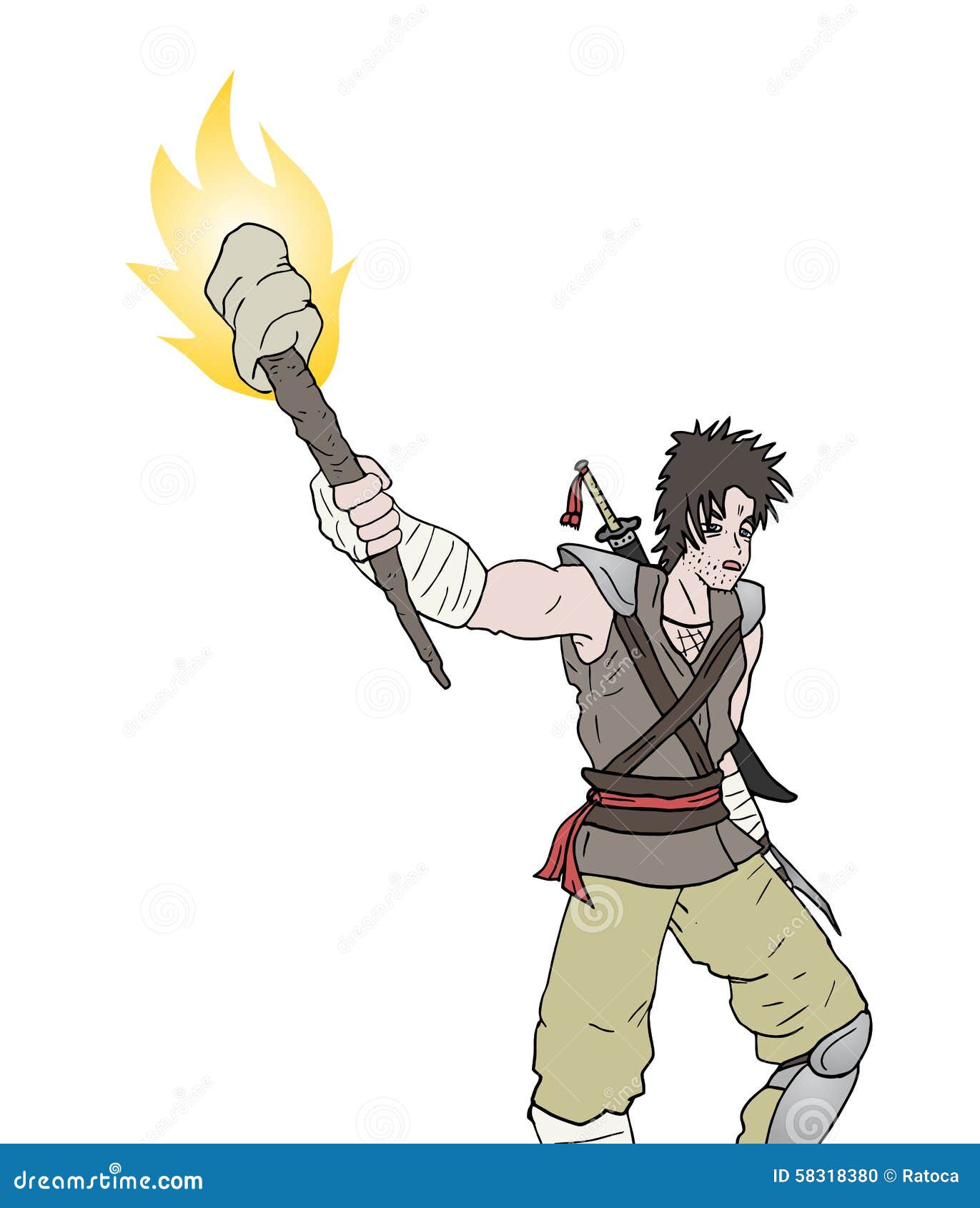 Man with torch stock vector. Illustration of character - 58318380
