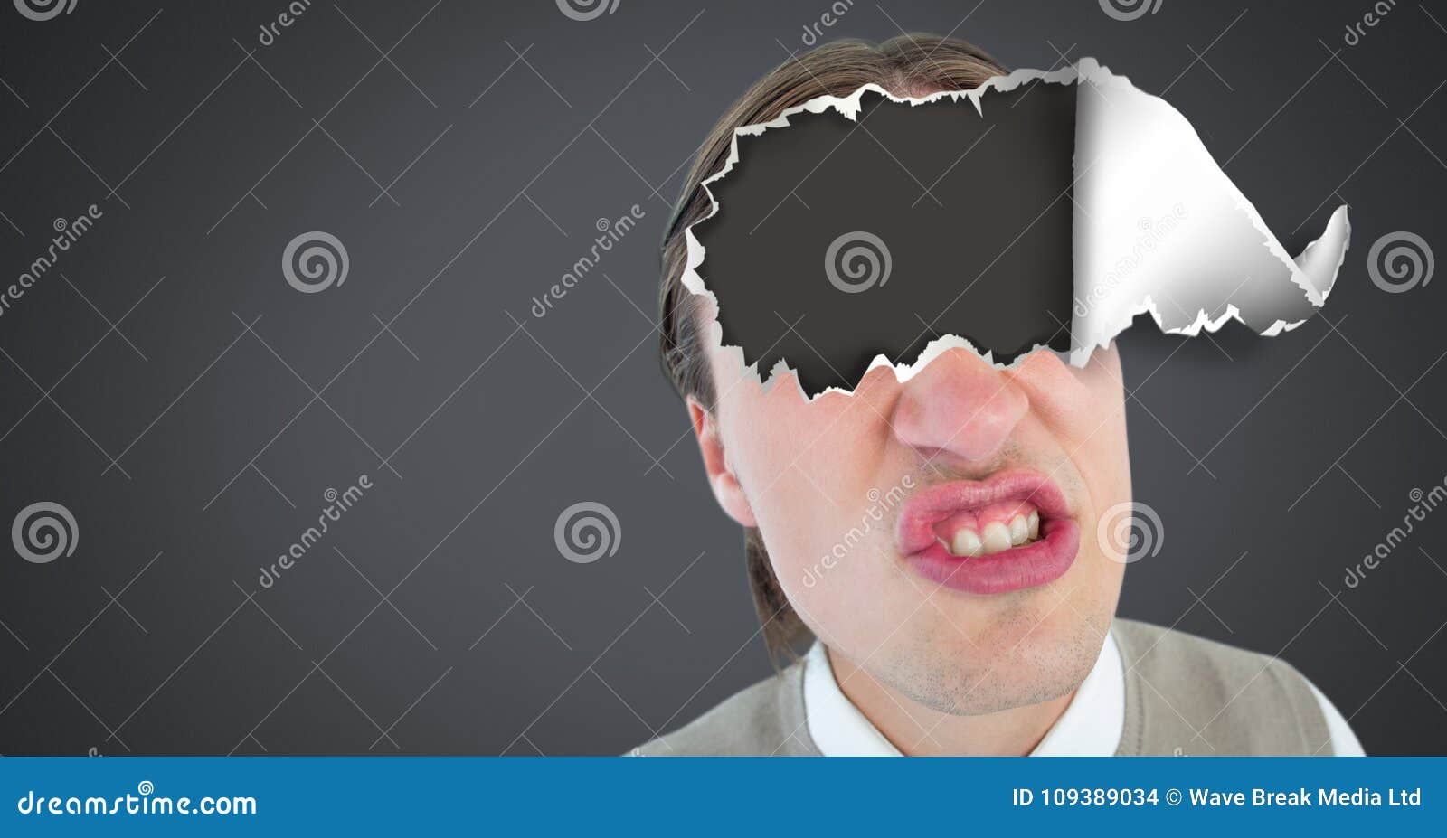 Man with Torn Paper on Eyes Stock Photo - Image of advertisement, chic ...