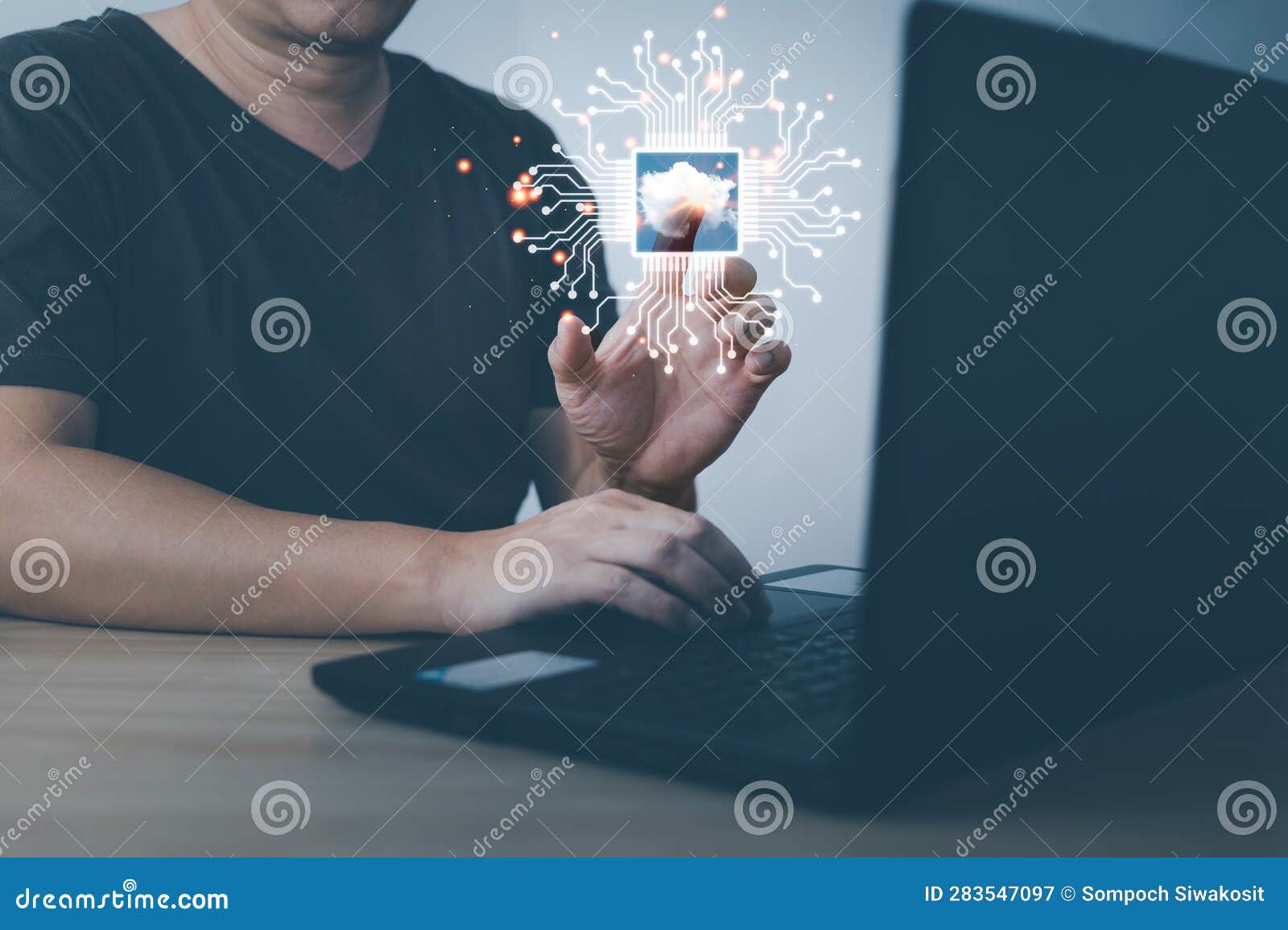 Man Touch Cloud Computing Diagram Show on Hand.Data Storage Stock Image ...