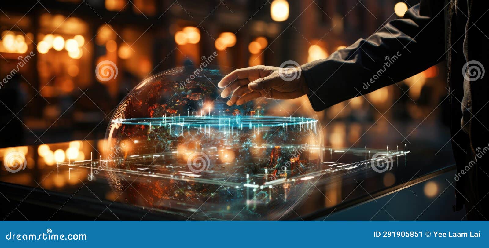 Man Touch Futuristic Tablet Interface City, Ai Stock Image - Image of ...