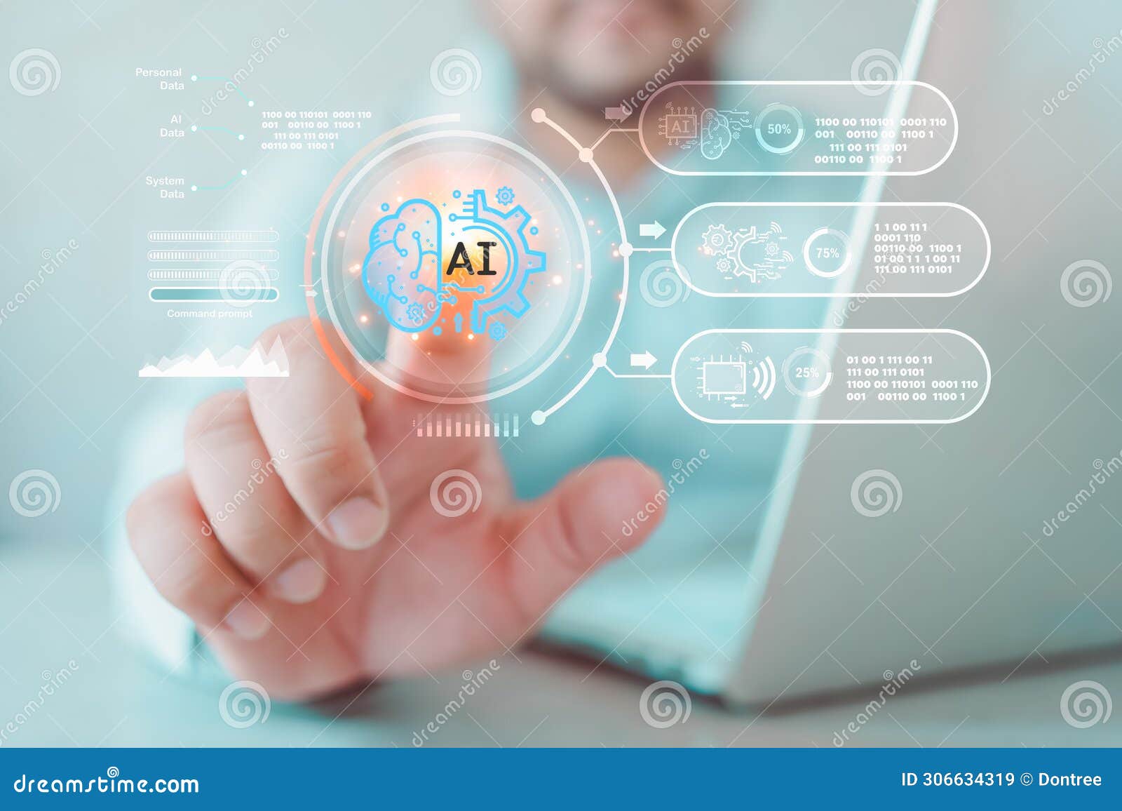 Man Touch a Holographic Interface Ai Chat Bot and Industrial Control ...