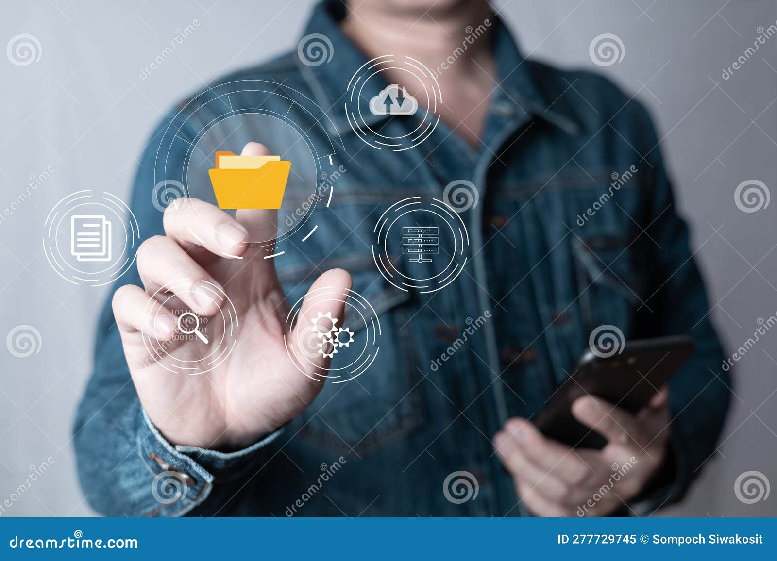 Man Touch Screen To Manage Datadocument Management System Dmsknowledge And Documentation In