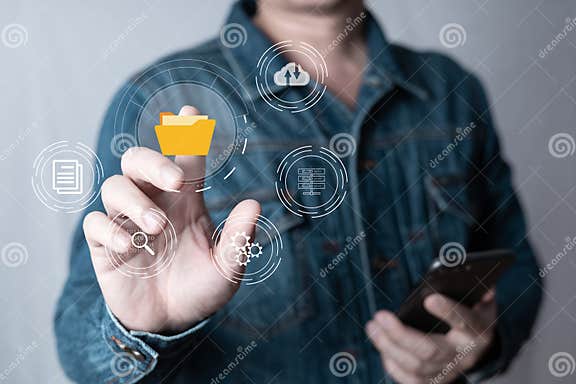 Man Touch Screen To Manage Data,Document Management System (DMS),knowledge and Documentation in ...