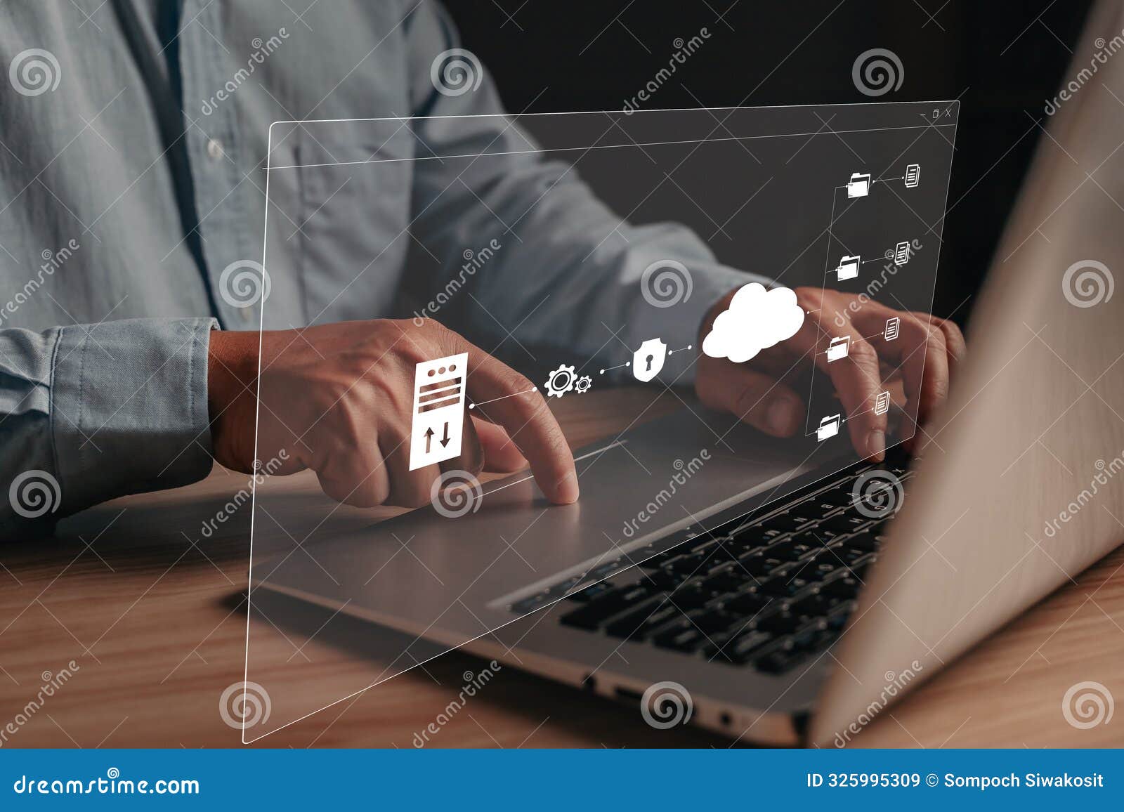 Man Touch Screen To Manage Data,Document Management System (DMS). Stock Image - Image of ...