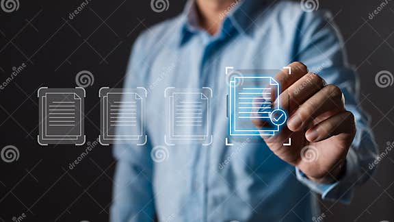 Man Touch Screen To Manage Data,Document Management System (DMS ...