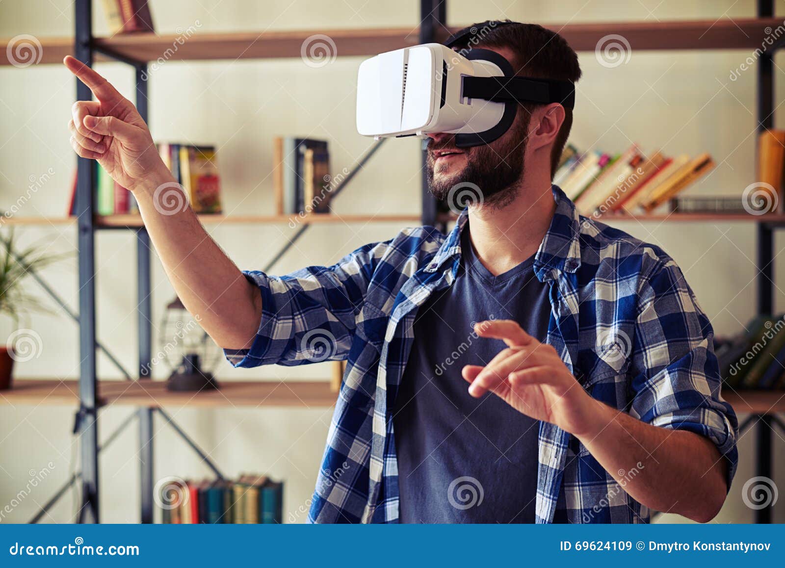 Man Touch Something Using Virtual Reality Headset Stock Image - Image ...