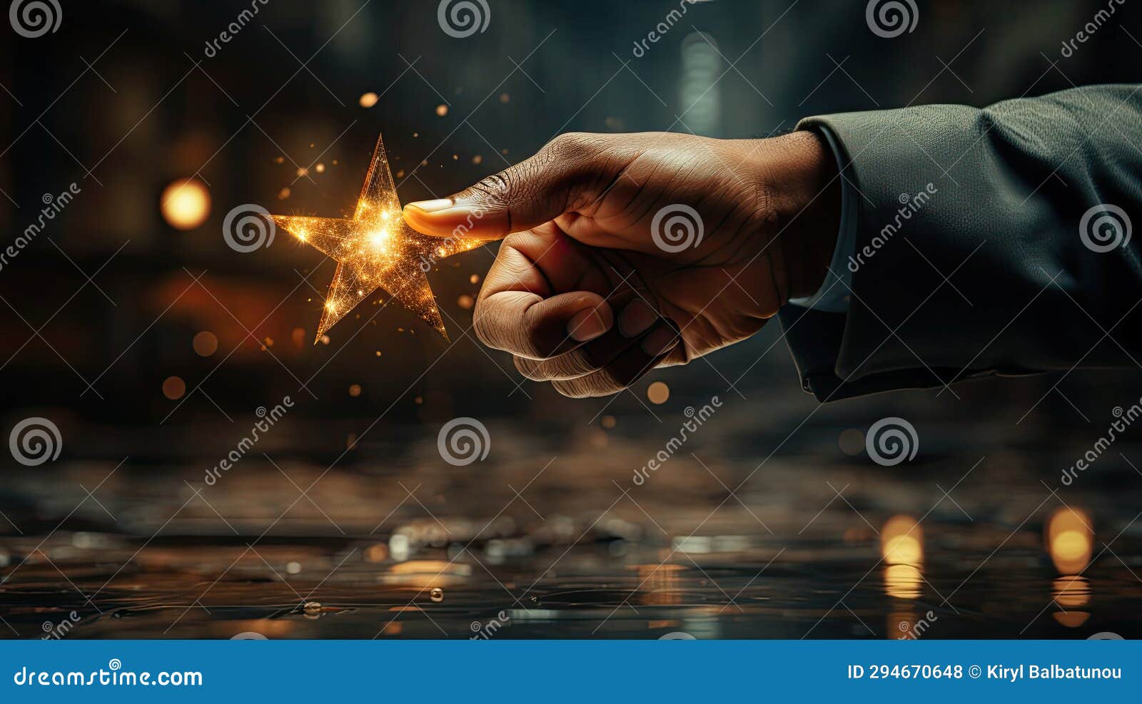 A Man Touches an Abstract Glowing Magic Star with His Hand, the Concept ...