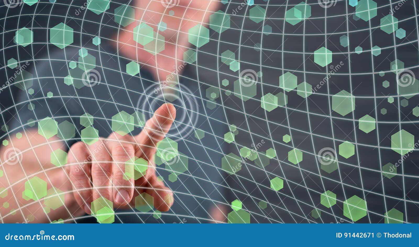 Man Touching an Abstract Network Concept on a Touch Screen Stock ...