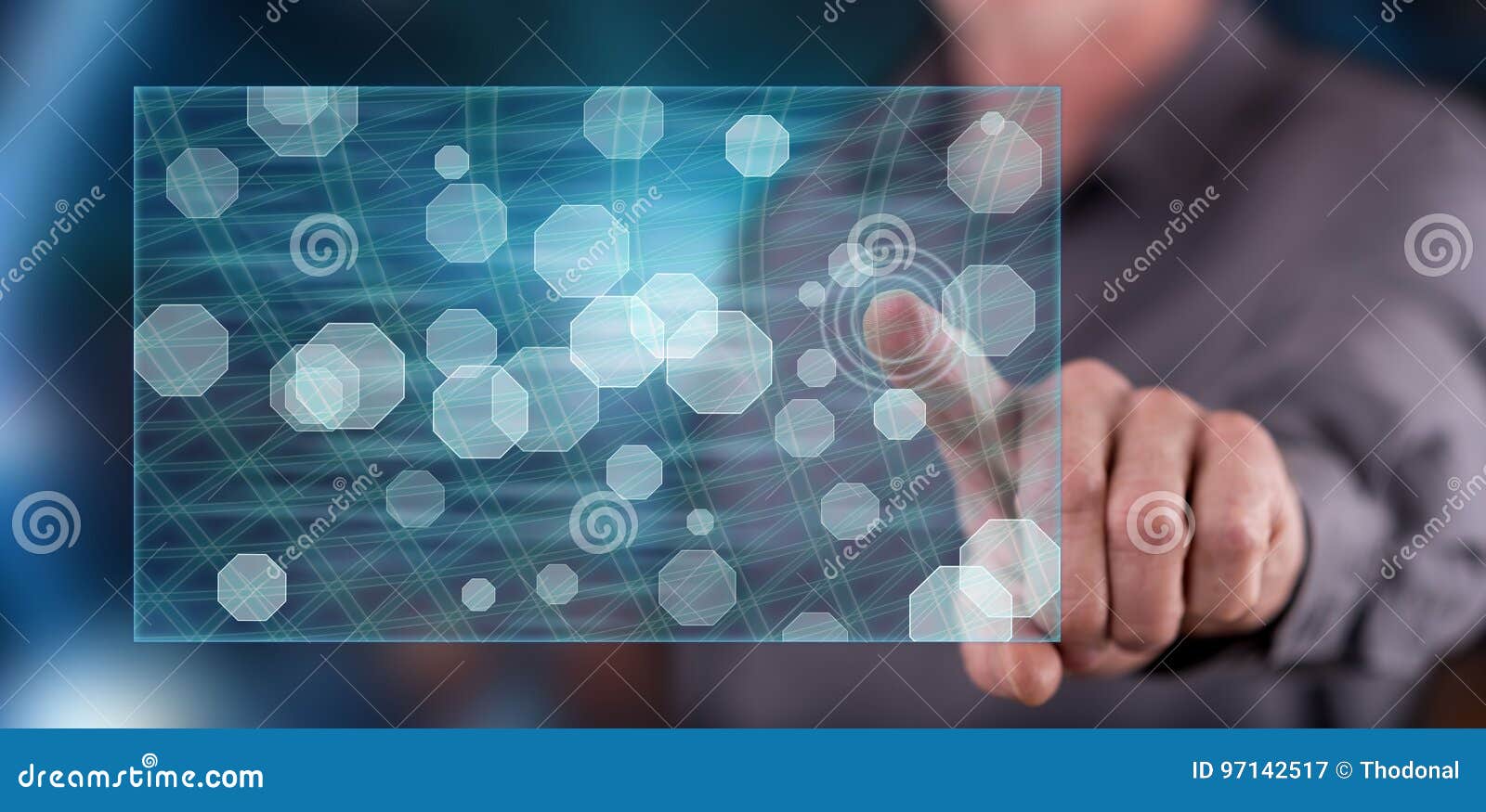 Man Touching an Abstract Network Concept on a Touch Screen Stock Image ...