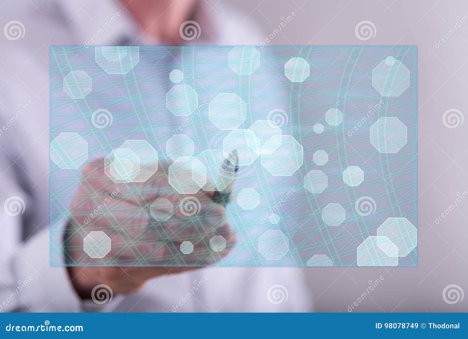 Man Touching an Abstract Network Concept on a Touch Screen Stock Image ...