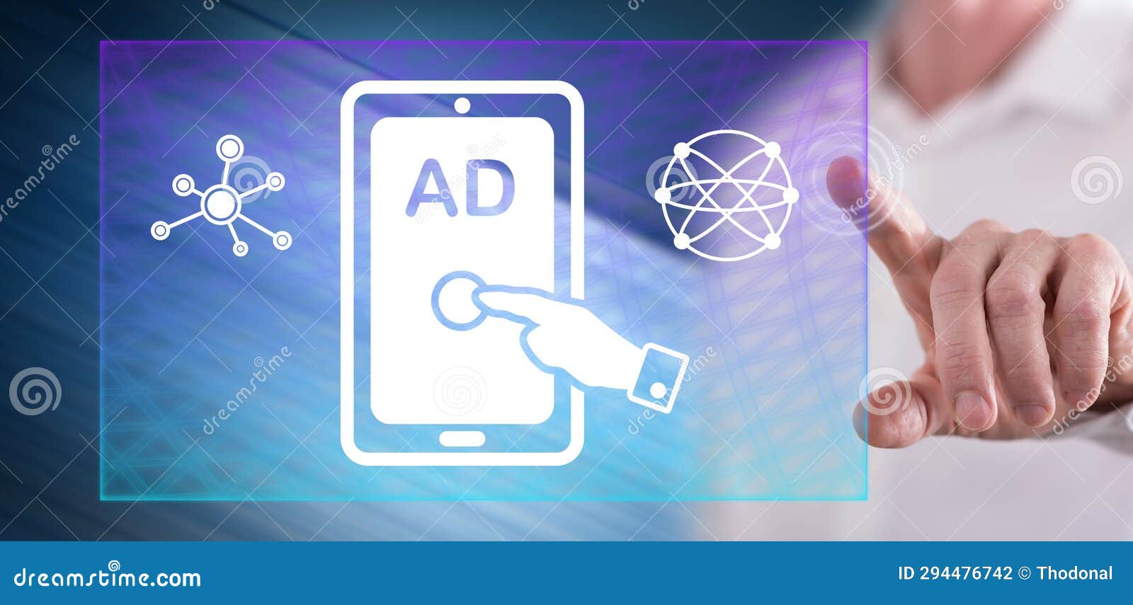 Man Touching an Advertising Concept Stock Photo - Image of promotion ...