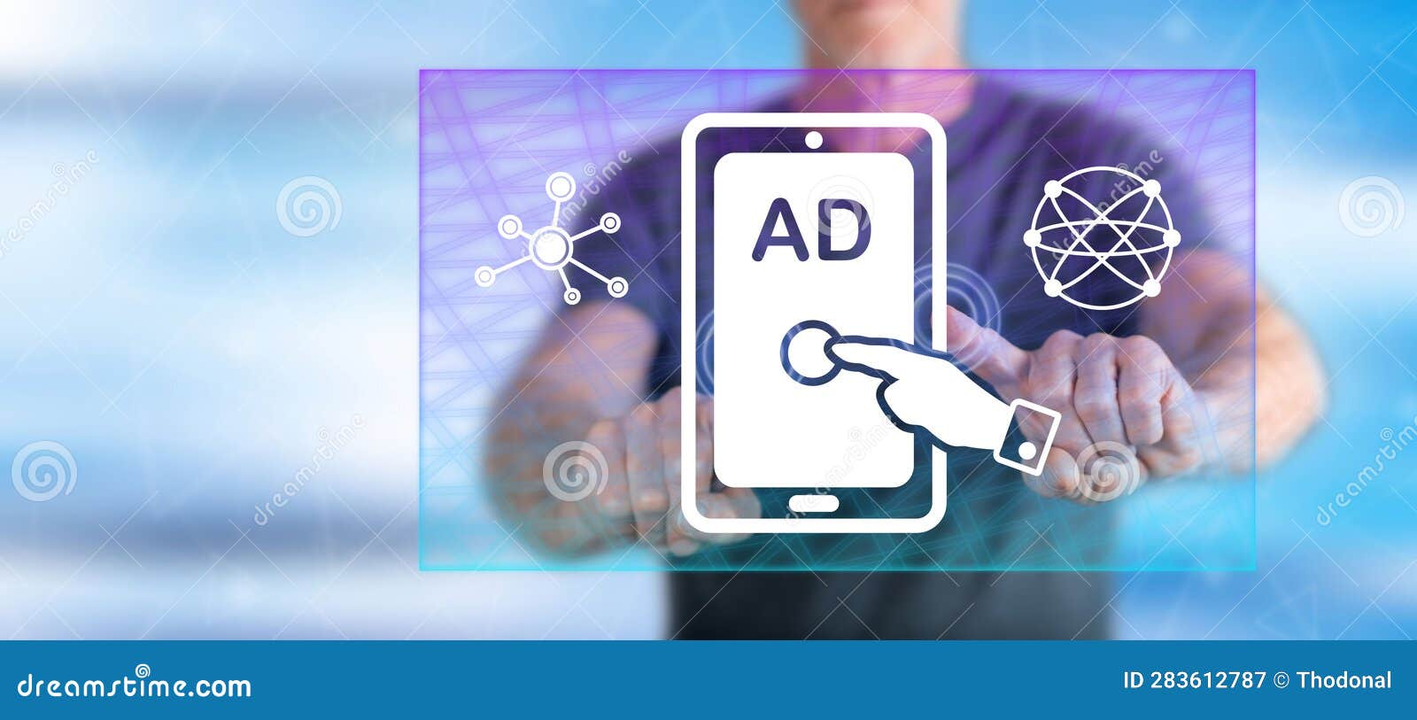 Man Touching an Advertising Concept Stock Image - Image of media, brand ...