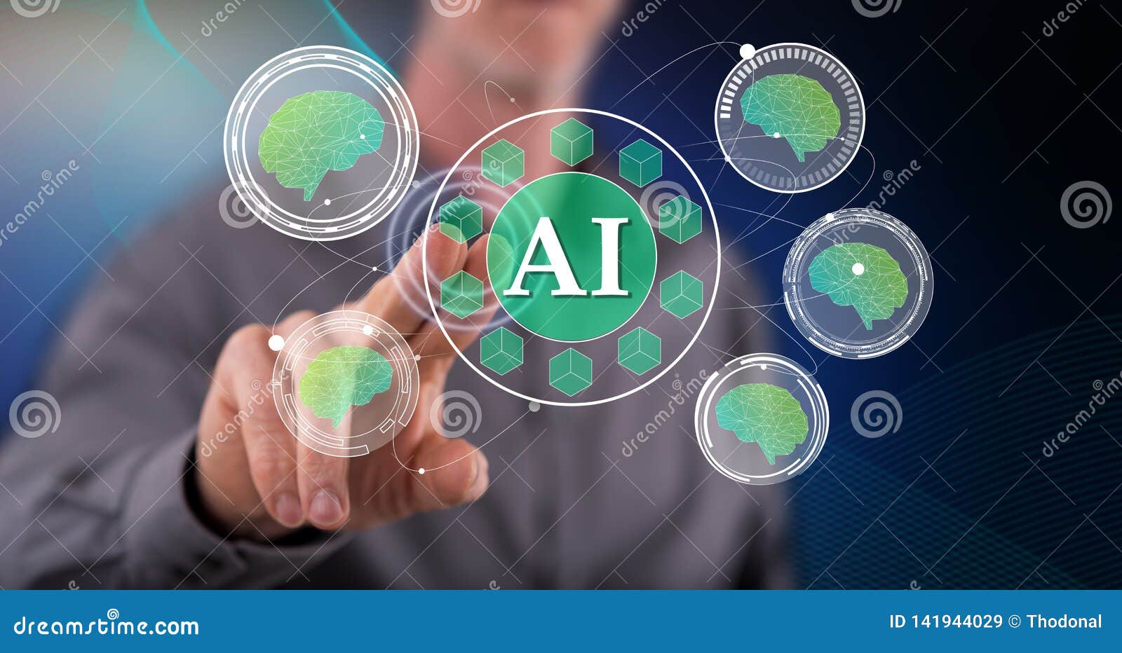 Man touching an ai concept stock image. Image of system - 141944029