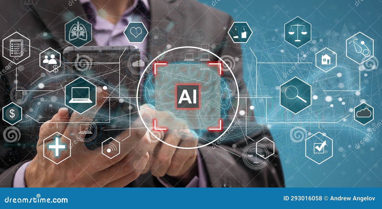 Man Touching an Ai Concept on a Touch Screen with His Finger Stock ...