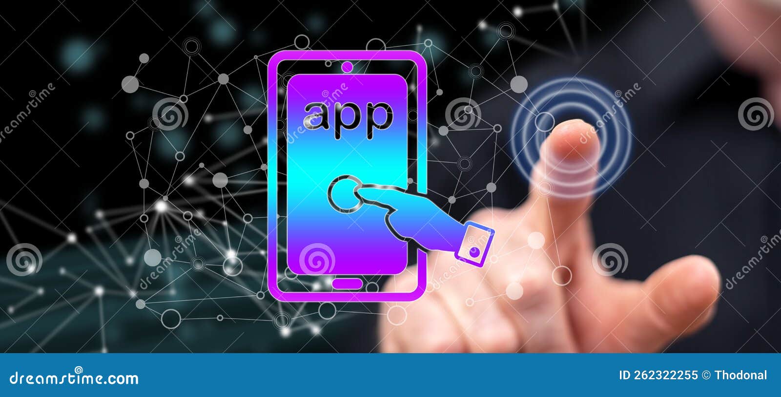 Man Touching an App Concept Stock Image - Image of person, concept ...