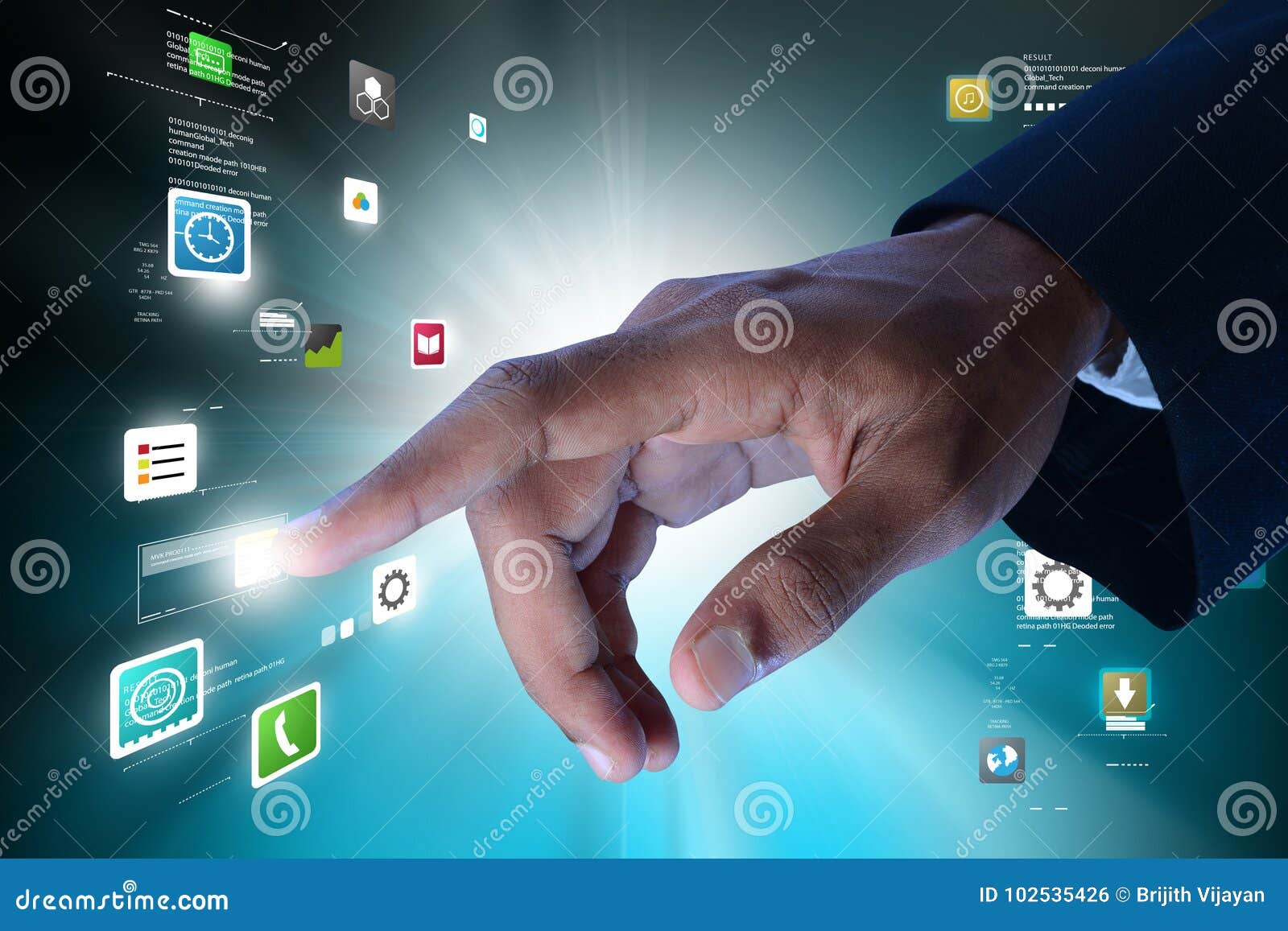 Man touching app icon stock photo. Image of augmented - 102535426