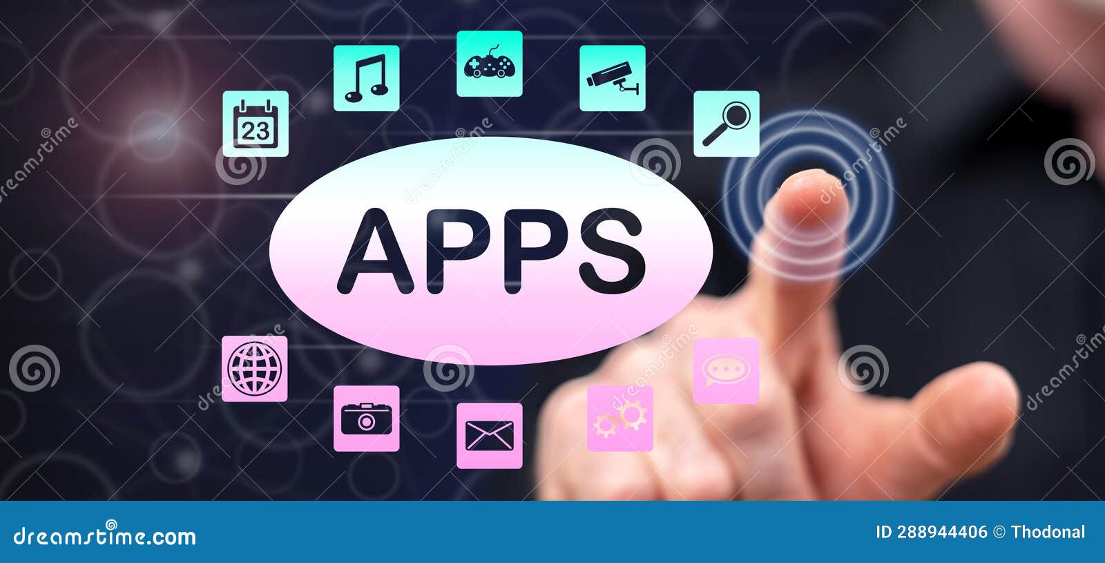 Man Touching an Apps Concept Stock Photo - Image of business ...