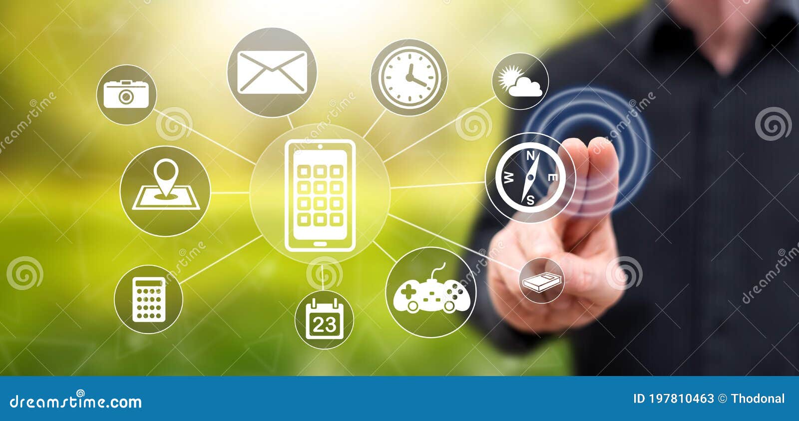 Man Touching an Apps Concept Stock Image - Image of social, media ...