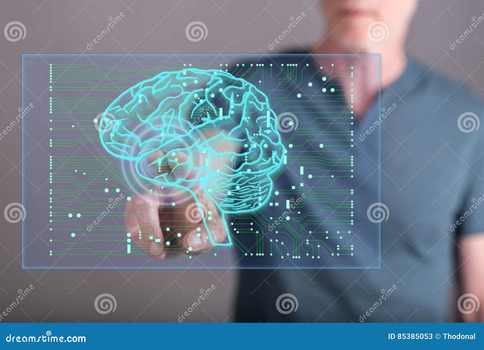 Man Touching an Artificial Intelligence Concept on a Touch Screen Stock ...