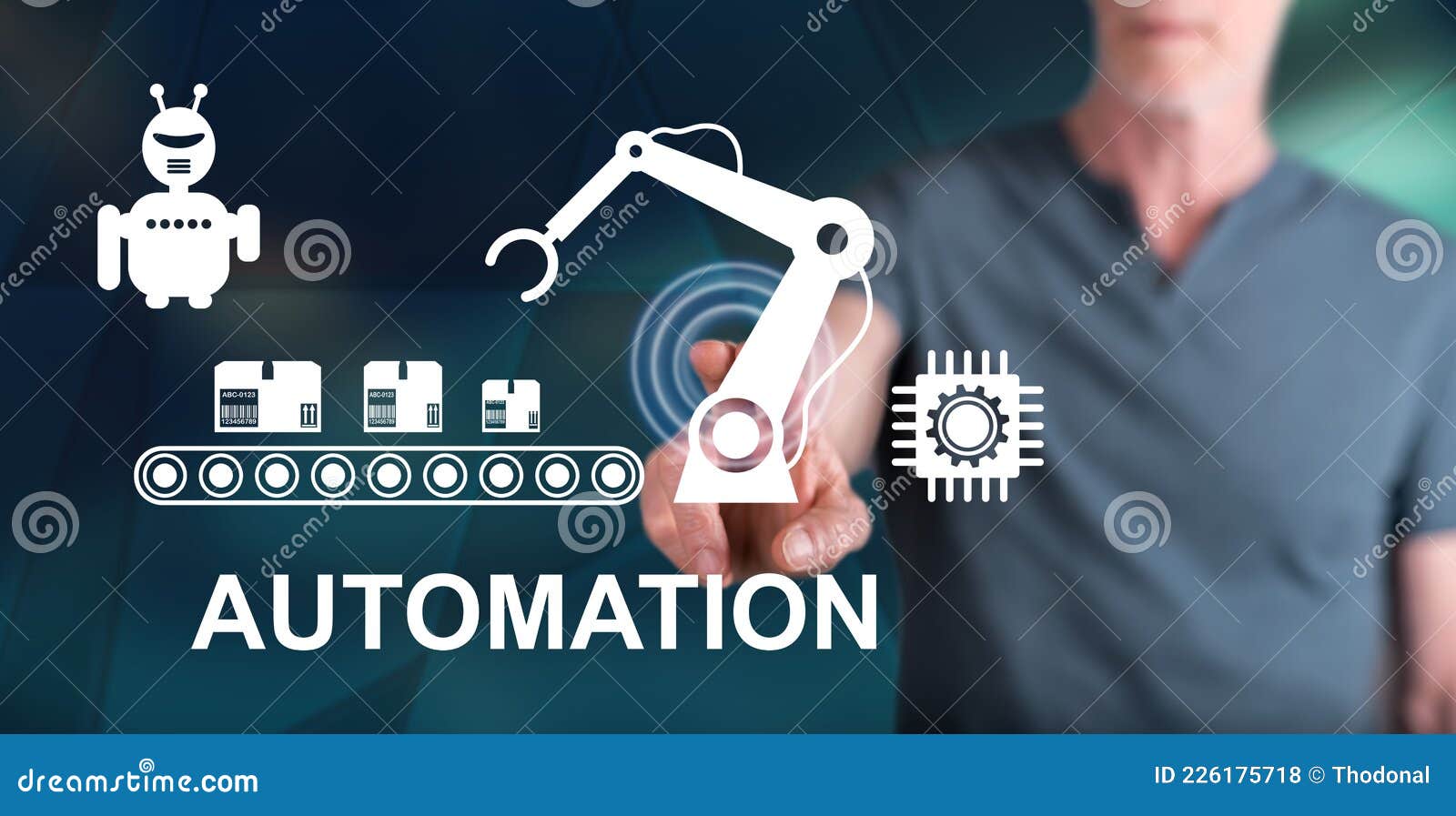Man Touching an Automation Concept Stock Photo - Image of control ...