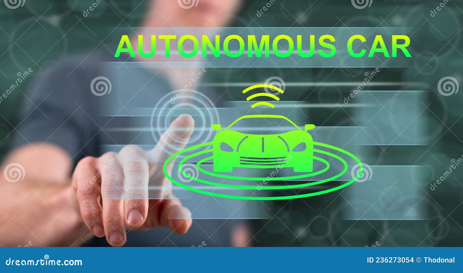 Man Touching an Autonomous Car Concept Stock Photo - Image of ...