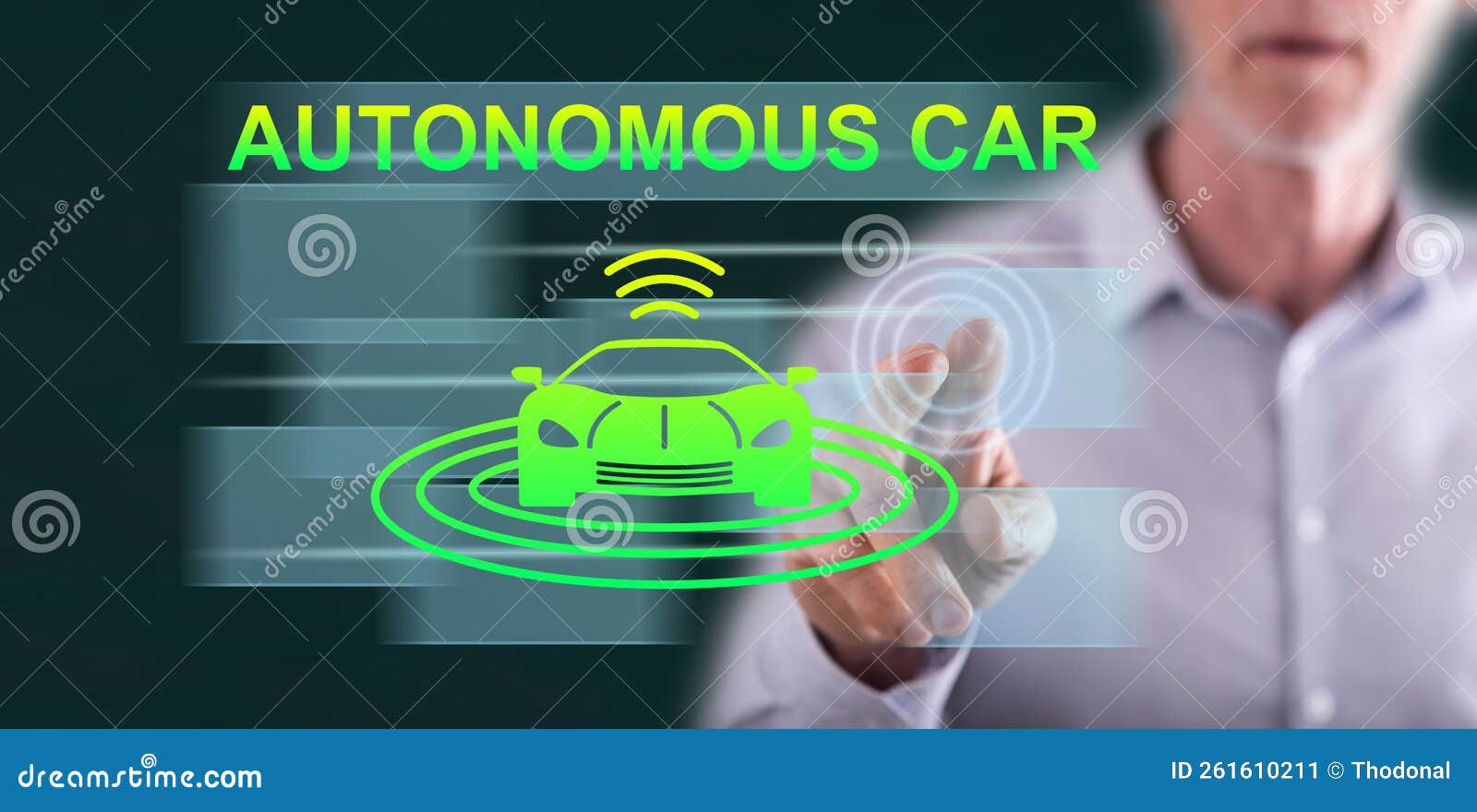 Man Touching an Autonomous Car Concept Stock Image - Image of ...