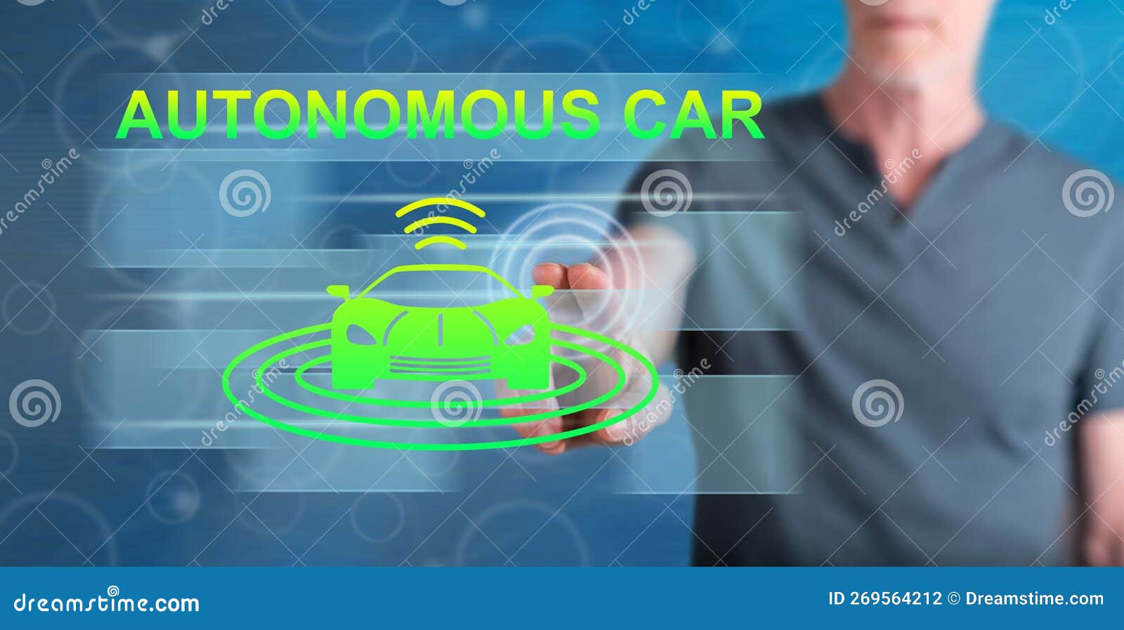Man Touching an Autonomous Car Concept Stock Photo - Image of ...