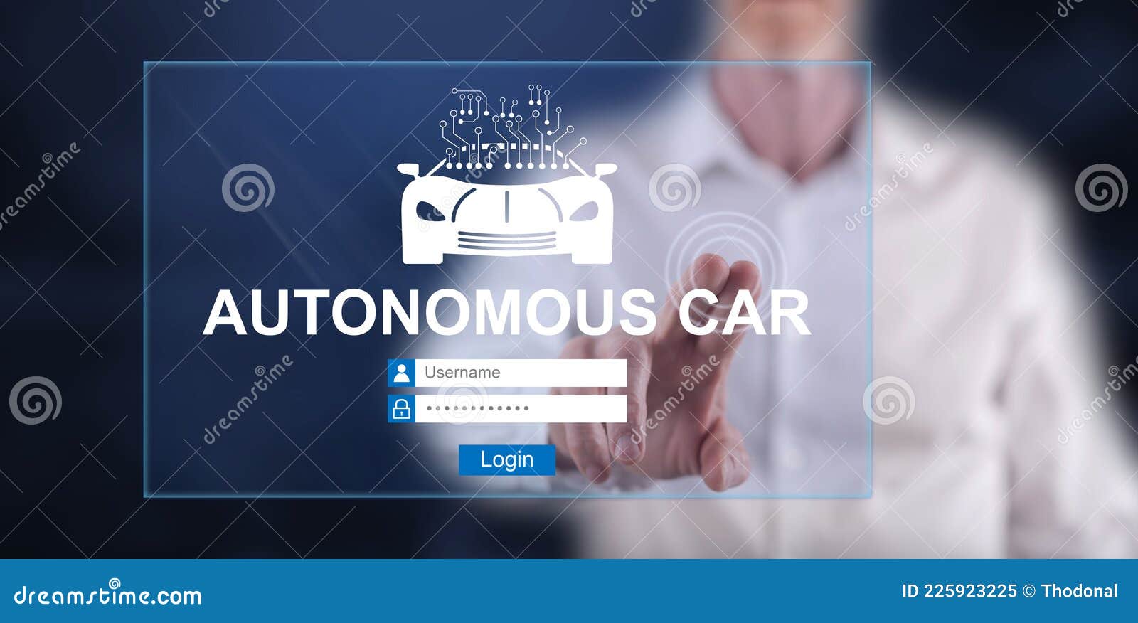 Man Touching An Autonomous Car Concept Stock Image Image Of Digital