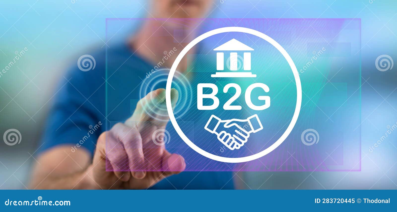 Man touching a b2g concept stock image. Image of screen - 283720445