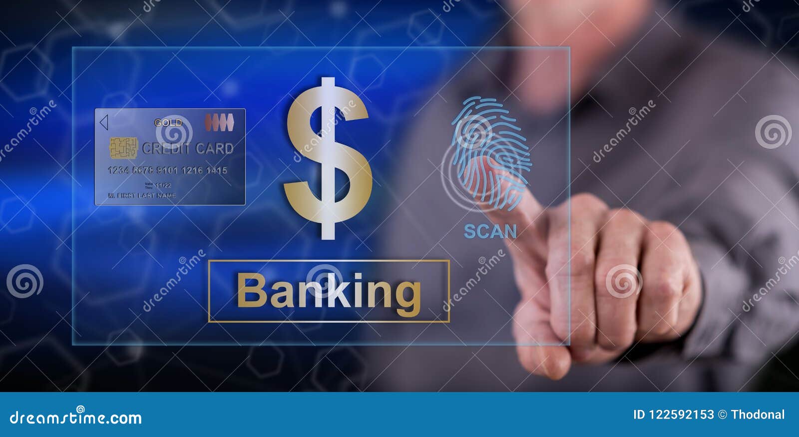 Man Touching a Banking Security Concept Stock Image - Image of ...