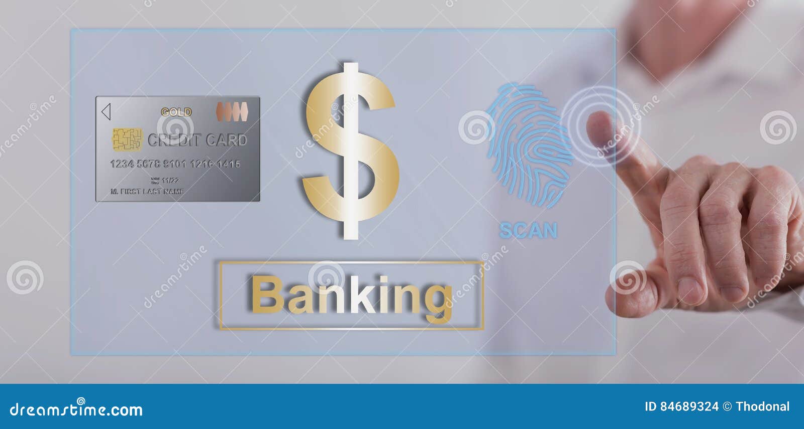Man Touching a Banking Security Concept on a Touch Screen Stock Photo ...