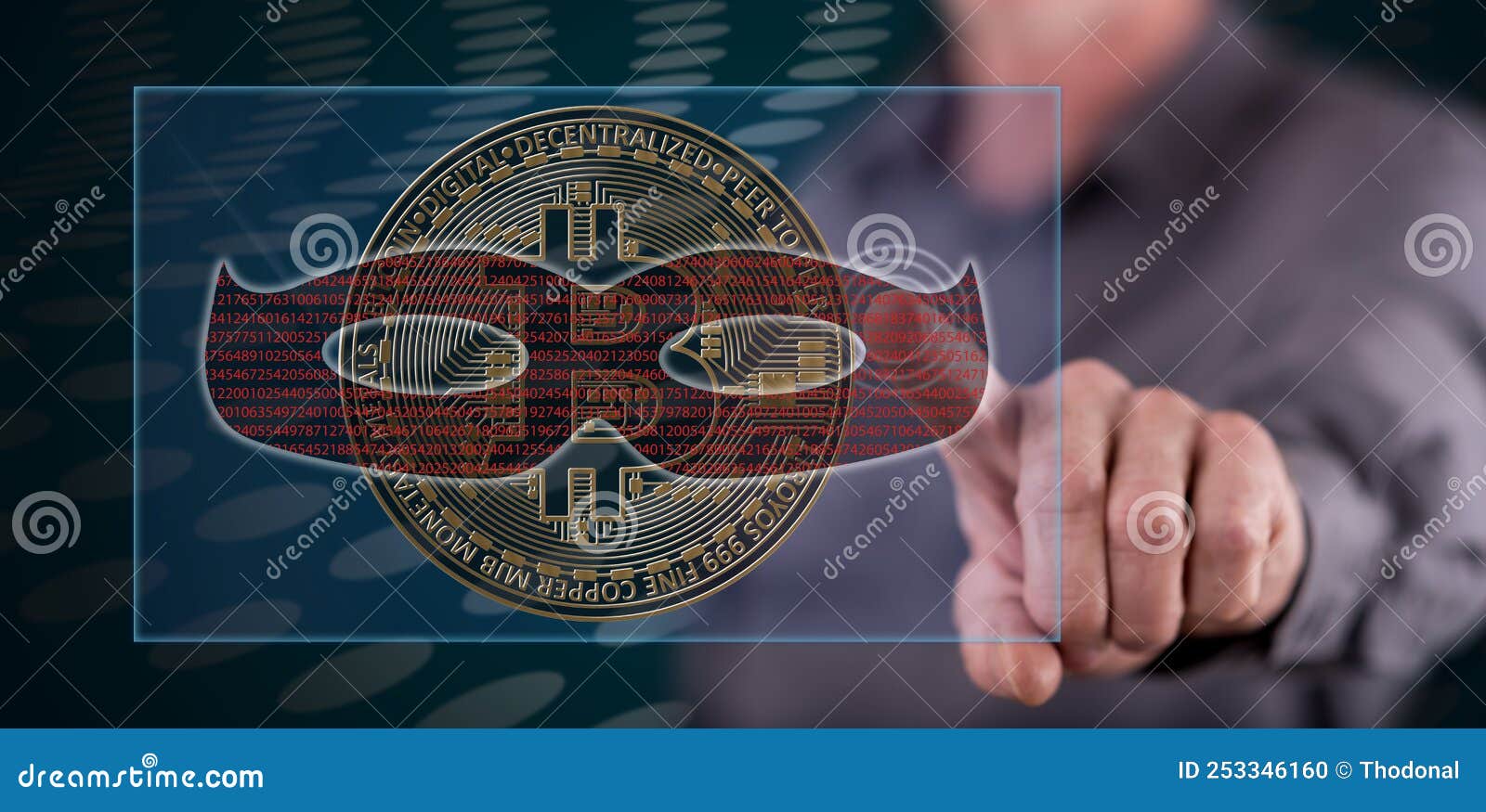 Man Touching a Bitcoin Hacking Concept Stock Photo - Image of cyber ...