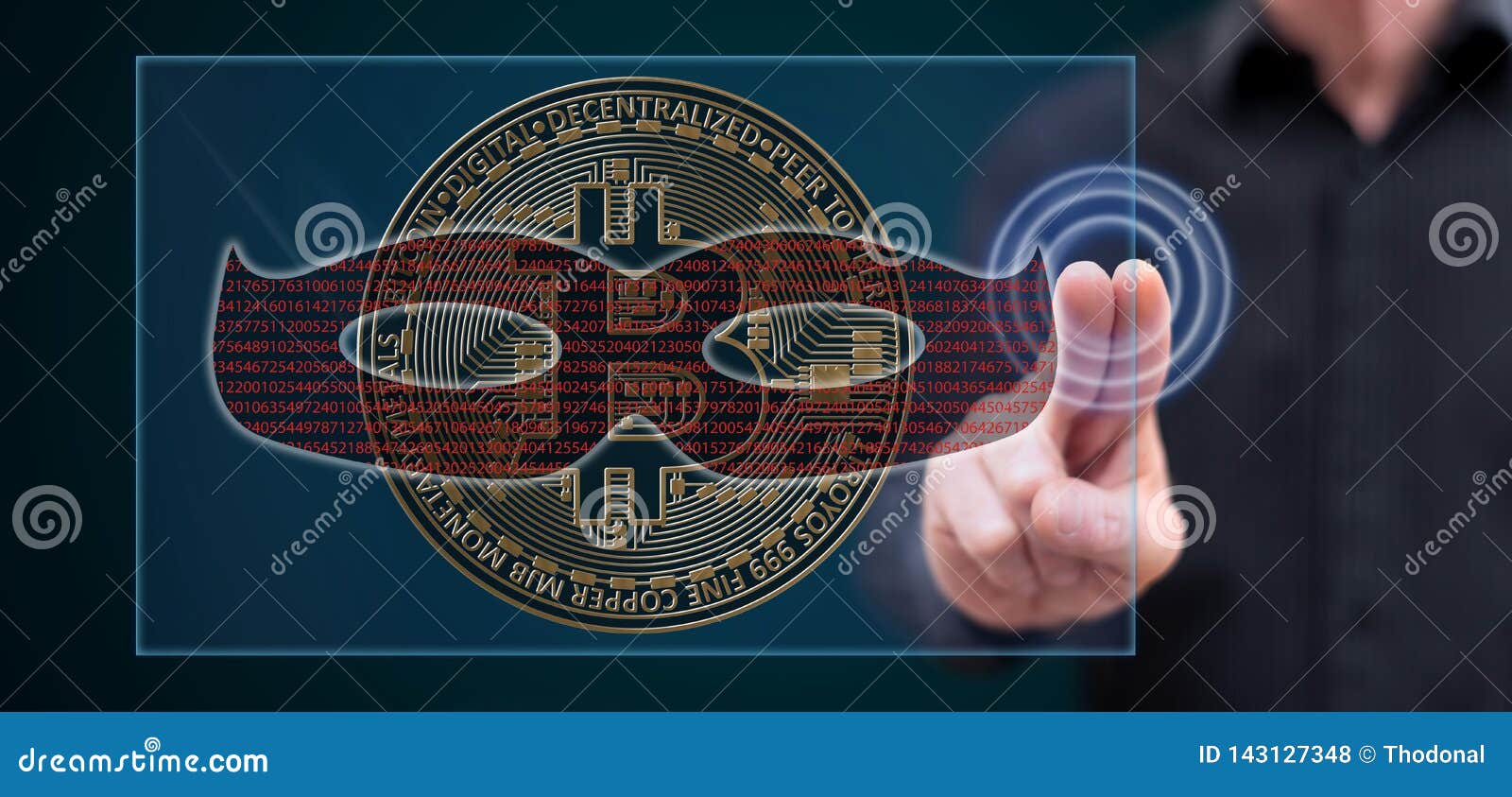 Man Touching a Bitcoin Hacking Concept Stock Photo - Image of ...