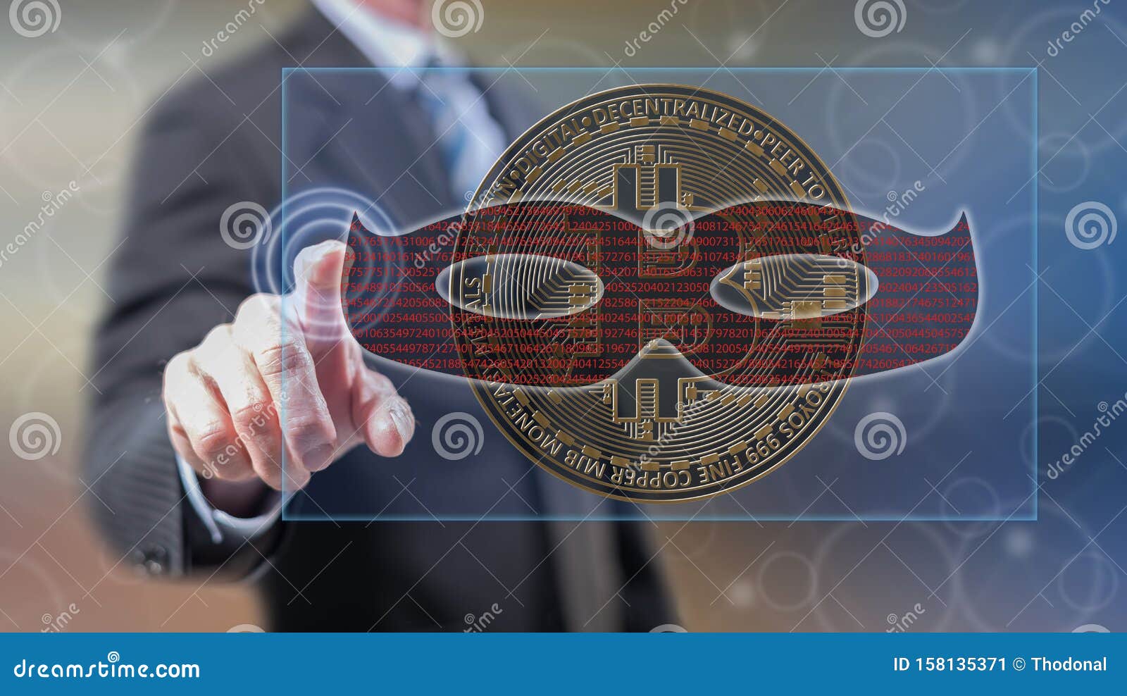 Man Touching a Bitcoin Hacking Concept Stock Image - Image of bitcoin ...