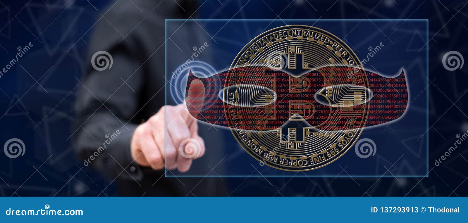 Man Touching a Bitcoin Hacking Concept Stock Image - Image of hacker ...