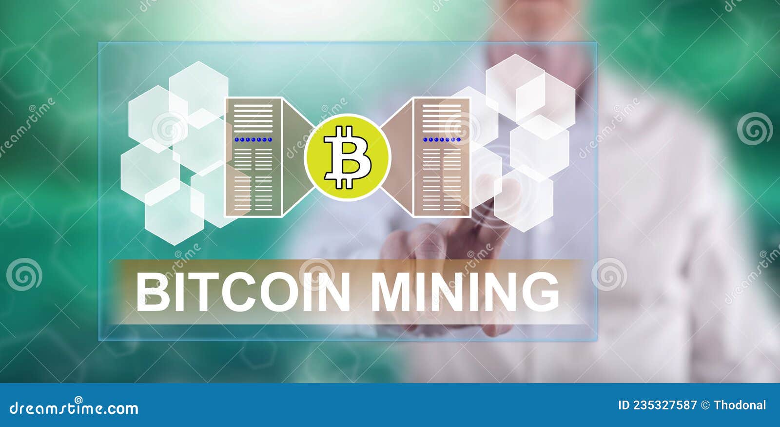Man Touching a Bitcoin Mining Concept Stock Image - Image of money ...