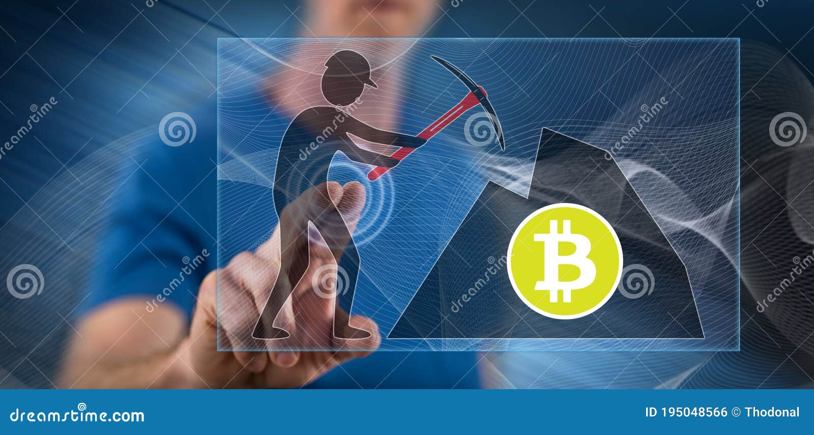 Man Touching a Bitcoin Mining Concept Stock Photo - Image of business ...