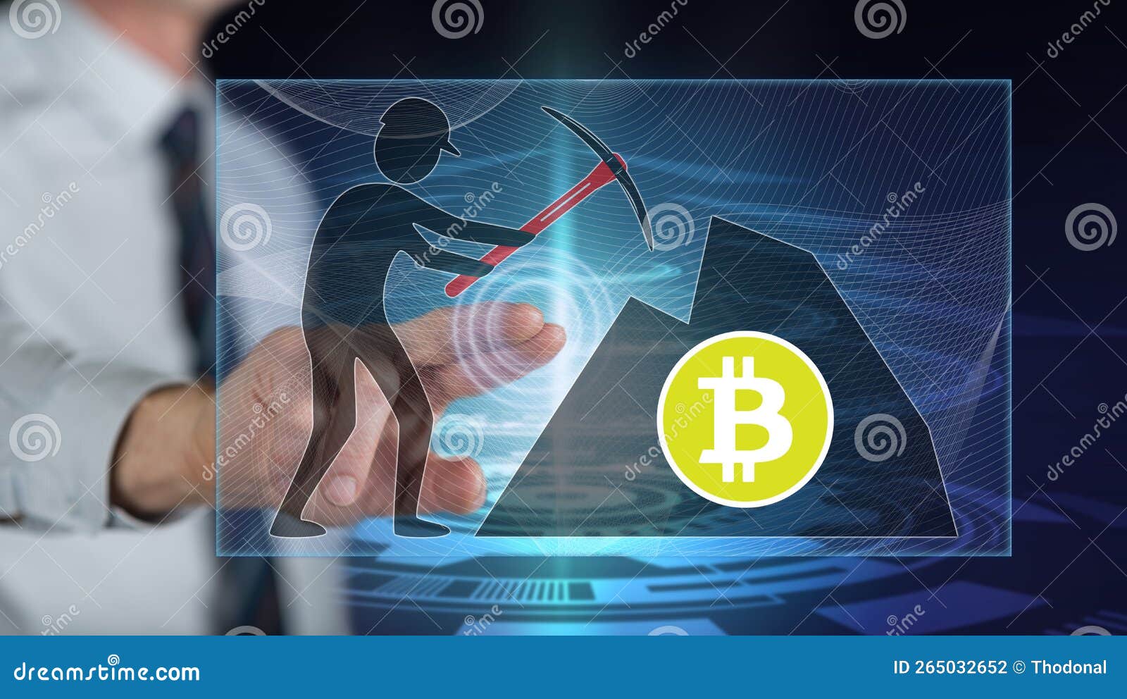 Man Touching a Bitcoin Mining Concept Stock Photo - Image of cash ...