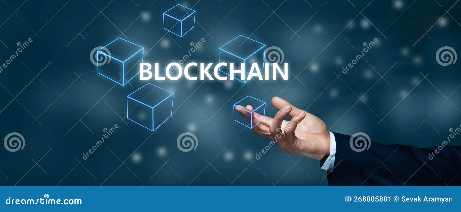 Man Touching a Blockchain on a Screen Stock Image - Image of data ...