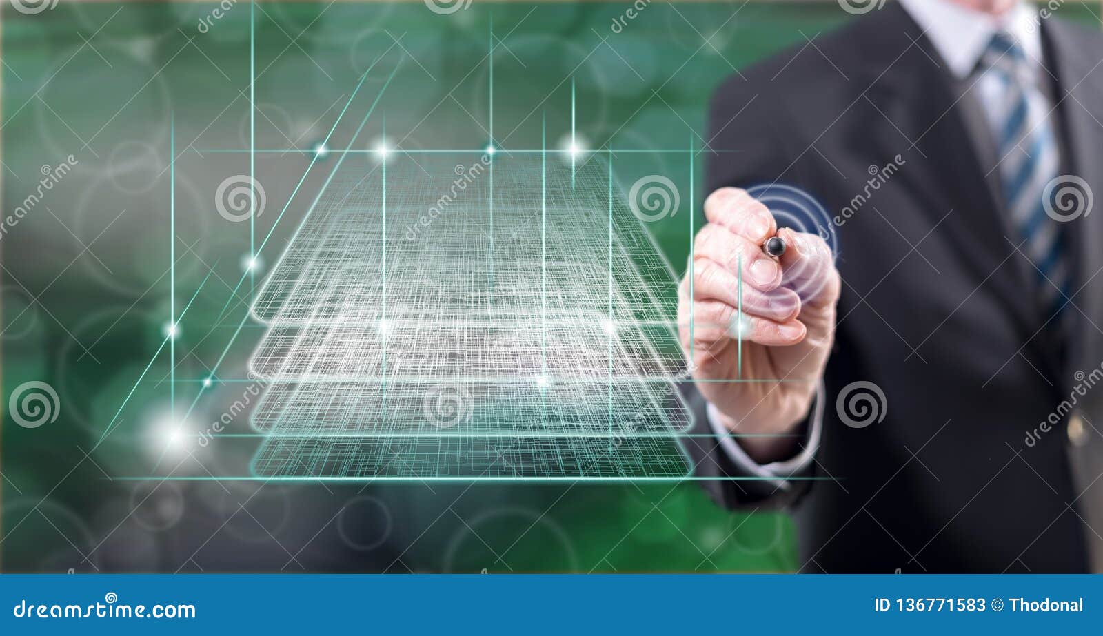 Man Touching a Blockchain Technology Concept Stock Image - Image of ...